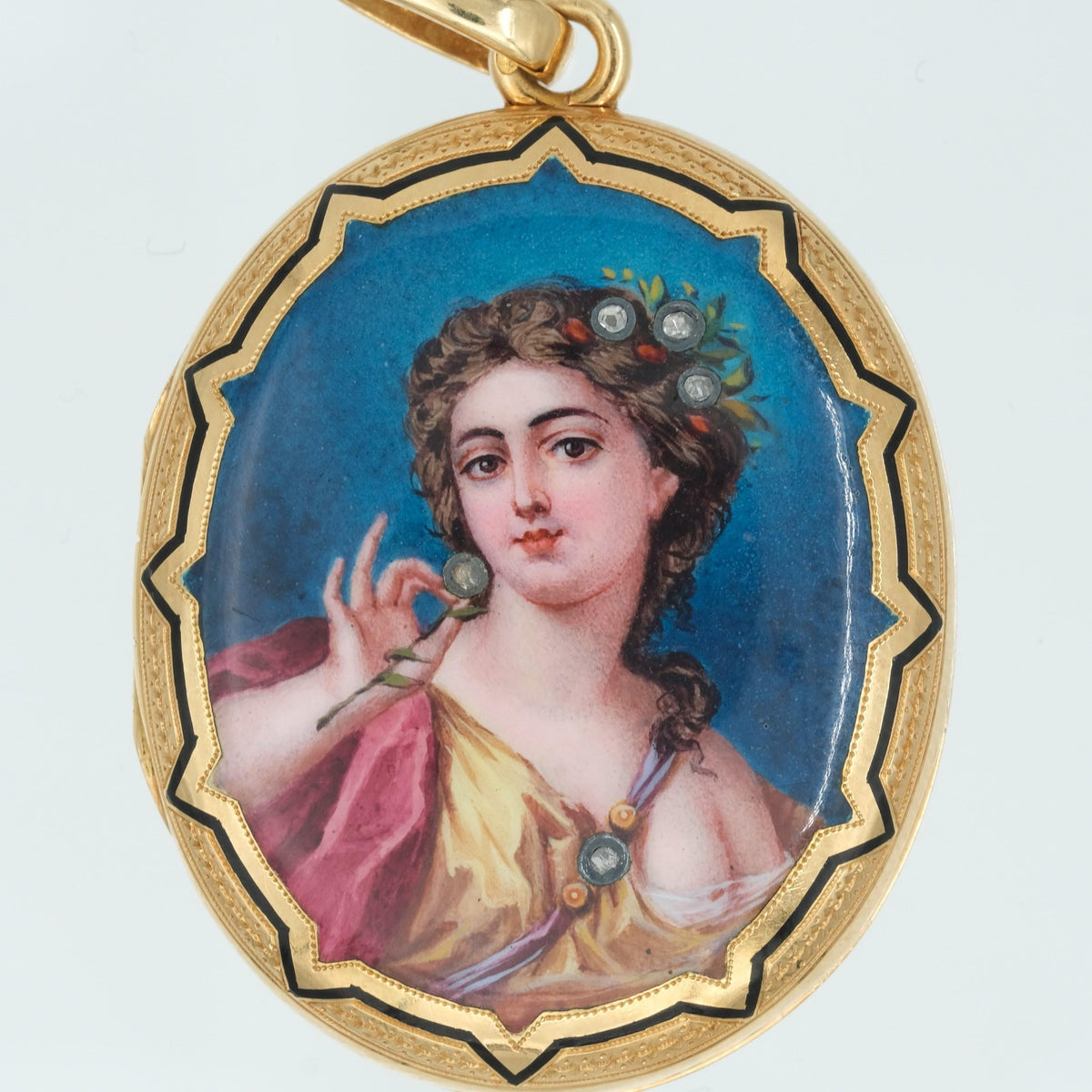 Victorian 18k Gold Enamel Portrait Miniature Locket - Allegory of Spri ...