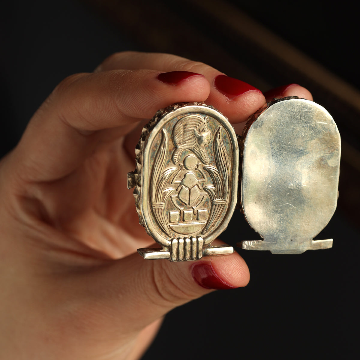 Art Deco Egyptomania Scarab and Tutankhamun Cartouche Pill Box – Pretty ...